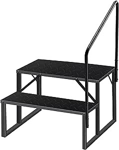 2 Step Stool Ladder, Hot Tub Steps with Anti-Slip Pedals and Handrail Update 3.0, RV Stairs Outdoor, Heavy Duty Ladder for Travel Trailers Camper 5th Wheel RV Mobile Home Porch