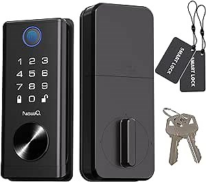 NewQ Fingerprint Deadbolt Door Lock: Smart Keyless Electronic Deadlock with Digital Backlit Keypad & Auto Lock & IP65 Weatherproof Security Biometric Entry Lock Bolt for Front Door| Bedroom Door