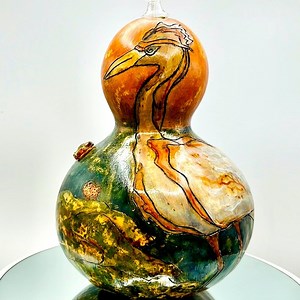 “ 2 Cranes Gourd Oil Lamp “ Original Gourd Art Kristina Simkins ©2011